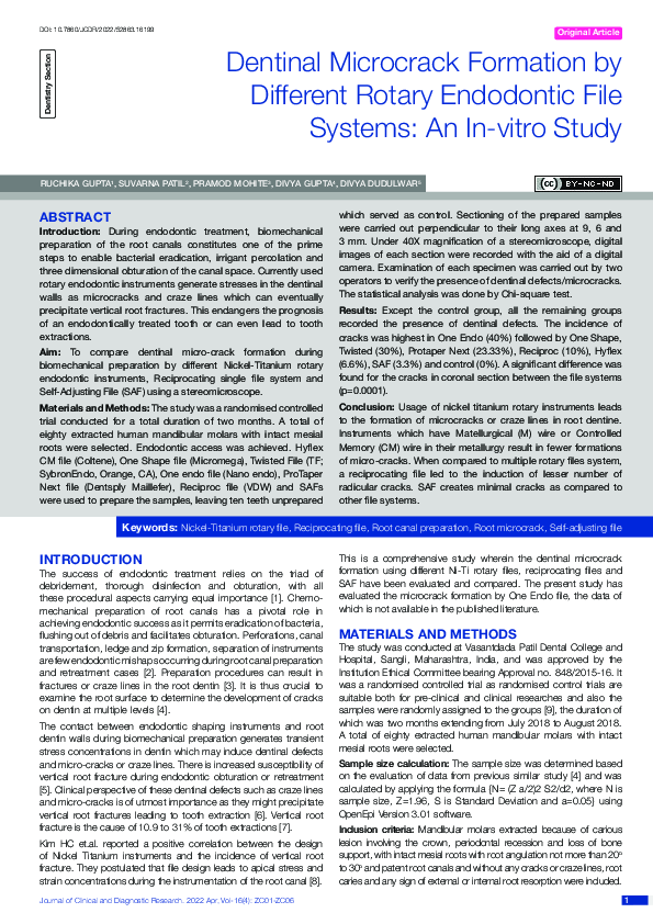 (PDF) Dentinal Microcrack Formation by Different Rotary Endodontic File ...