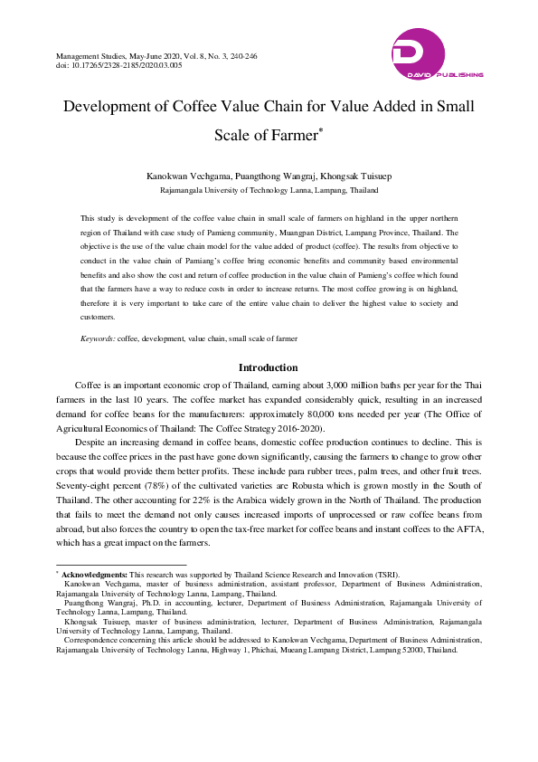 (PDF) Development of Coffee Value Chain for Value Added in Small Scale ...