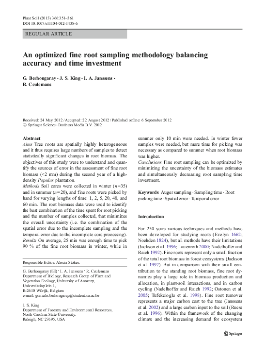 (PDF) An optimized fine root sampling methodology balancing accuracy ...