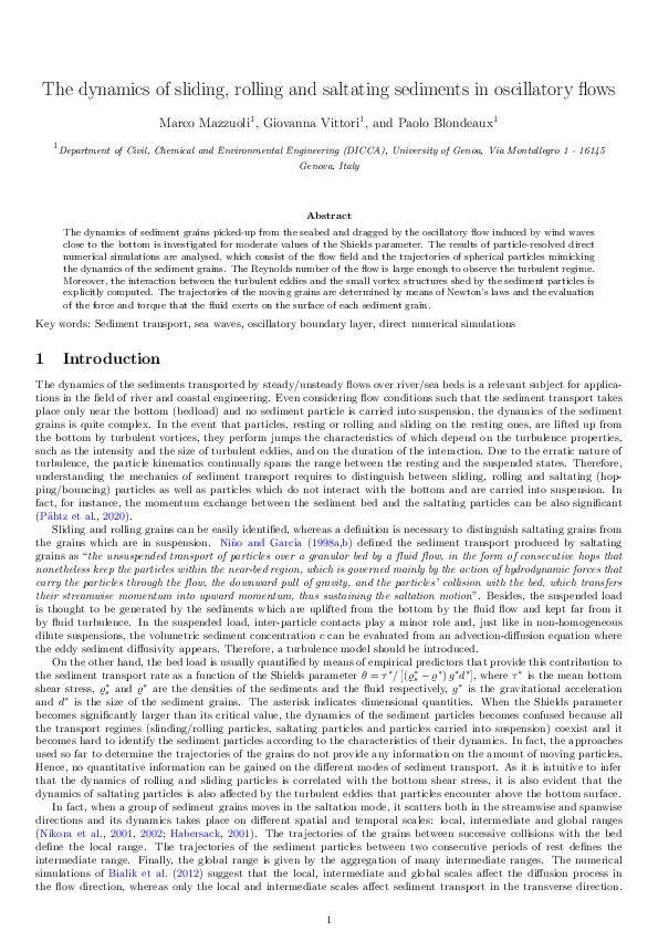 (PDF) The dynamics of sliding, rolling and saltating sediments in oscillatory flows