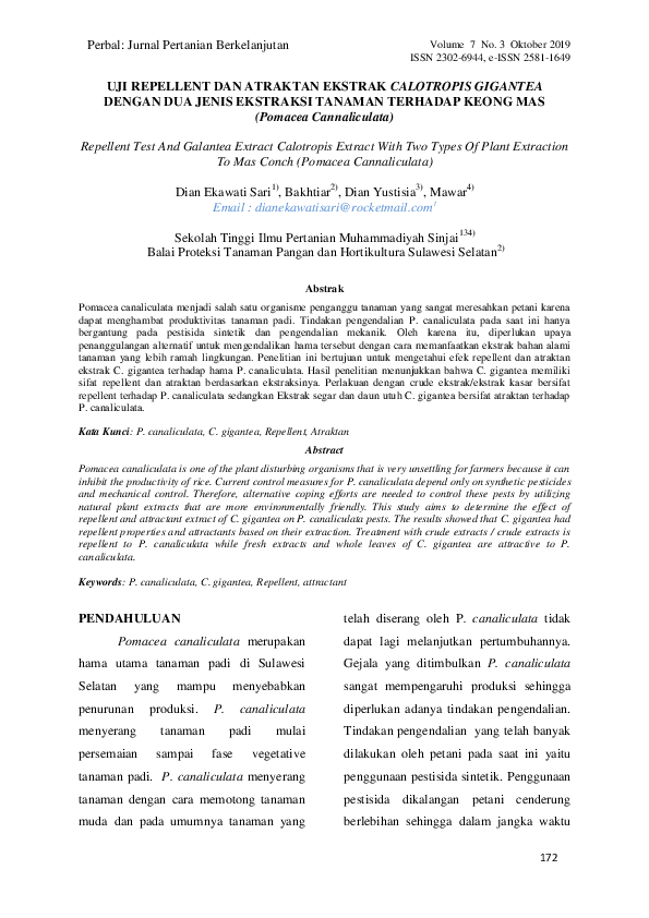 (PDF) Uji Repellent Dan Atraktan Ekstrak Calotropis Gigantea Dengan Dua ...