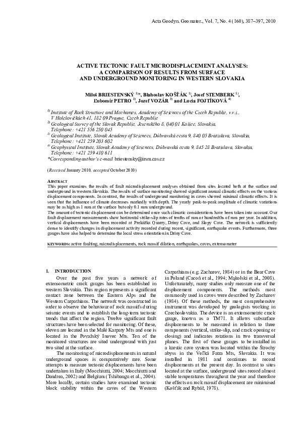 Pdf Active Tectonic Fault Microdisplacement Analyses A Comparison Of