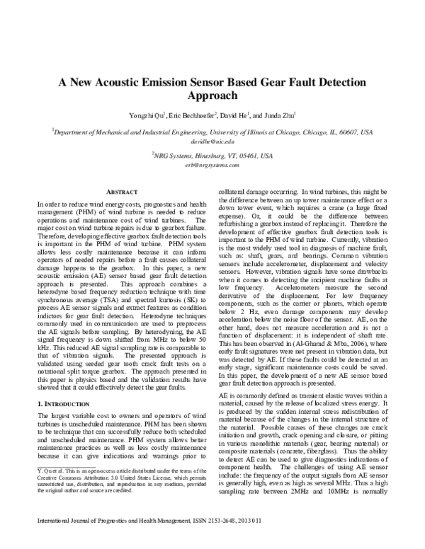 (PDF) A New Acoustic Emission Sensor Based Gear Fault Detection Approach