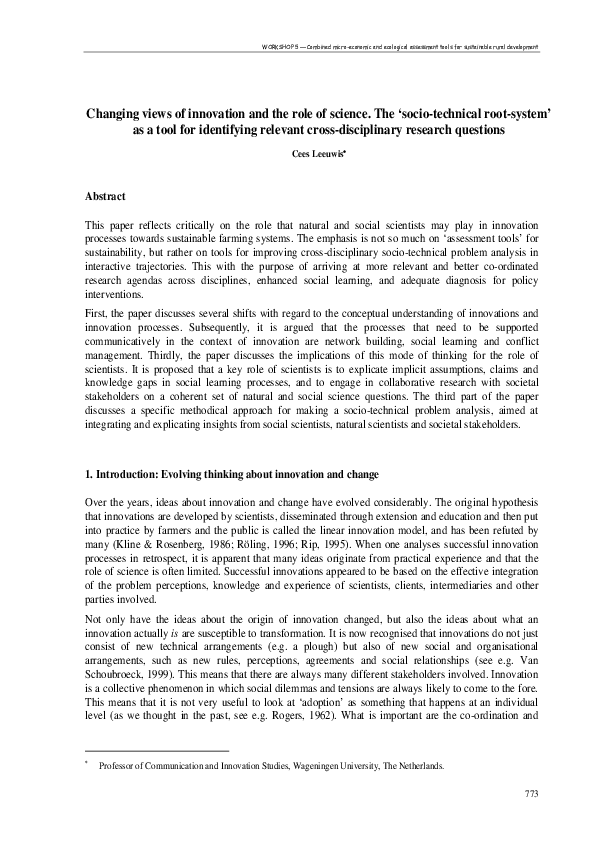 (PDF) Changing views of innovation and the role of science. The 'socio ...