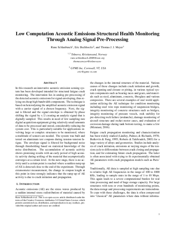 (PDF) Low Computation Acoustic Emissions Structural Health Monitoring Through Analog Signal Pre ...