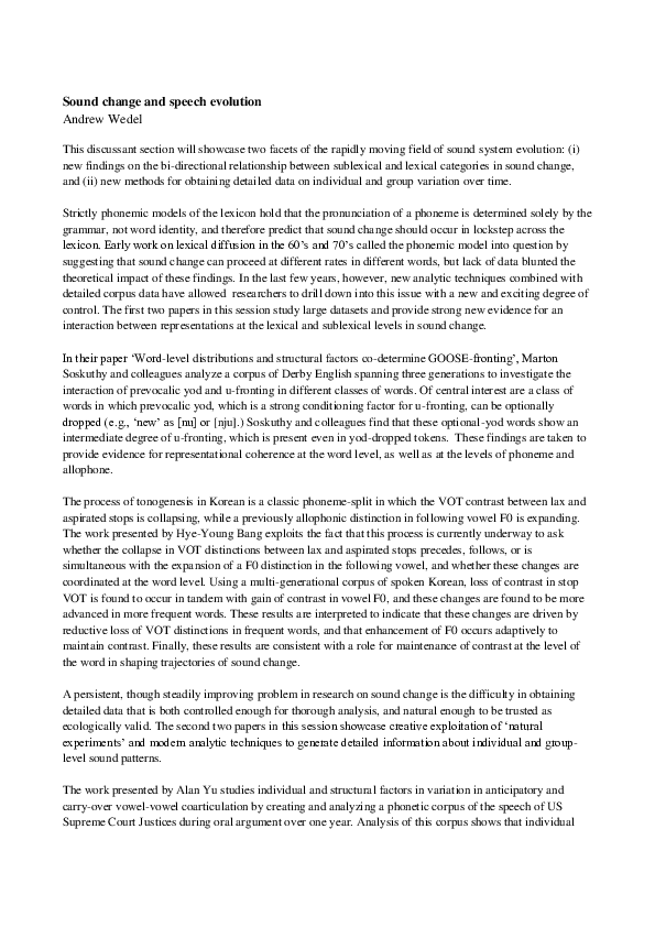 (PDF) Sound change and speech evolution