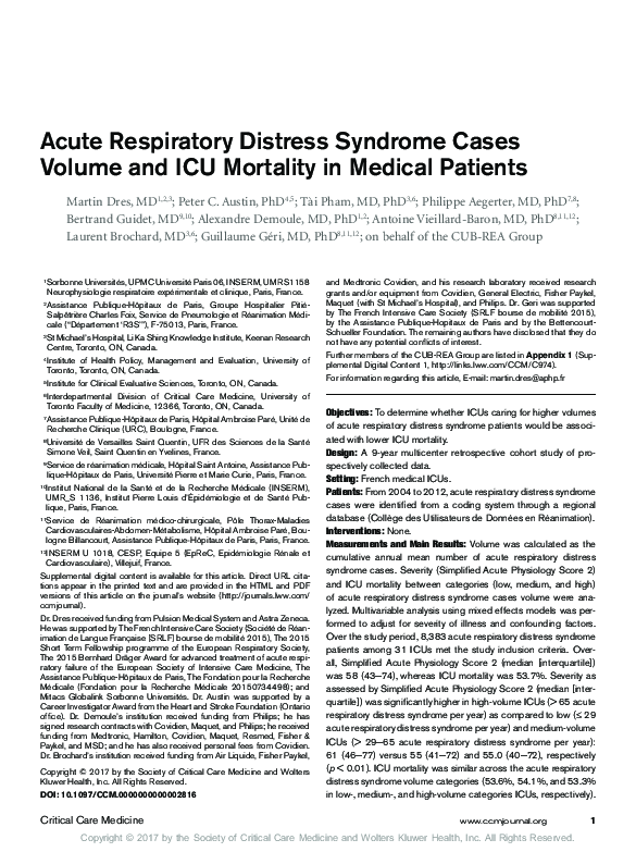 (PDF) Acute Respiratory Distress Syndrome Cases Volume and ICU ...