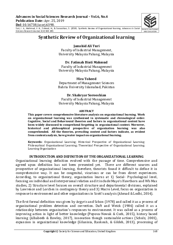 (PDF) Synthetic Review of Organizational learning