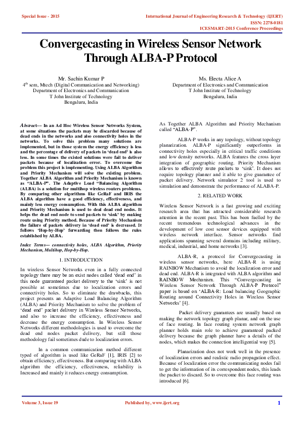 (PDF) Convergecasting in Wireless Sensor Network Through ALBA-P Protocol