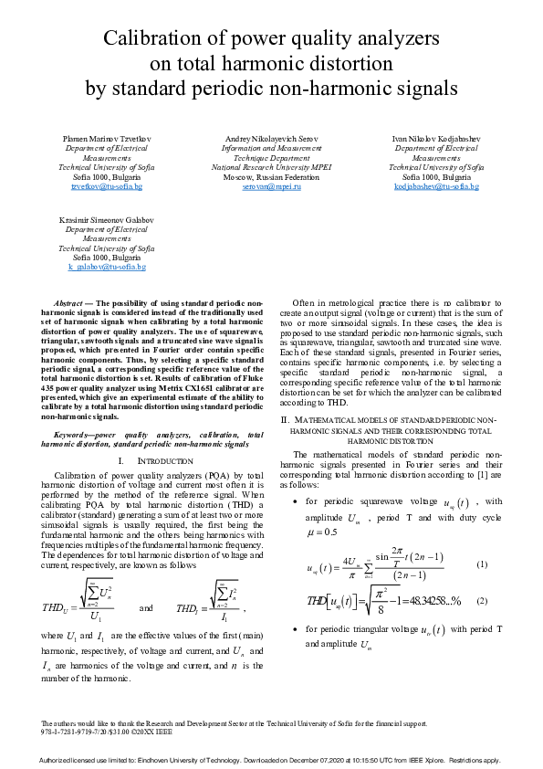 (PDF) Calibration of power quality analyzers on total harmonic ...