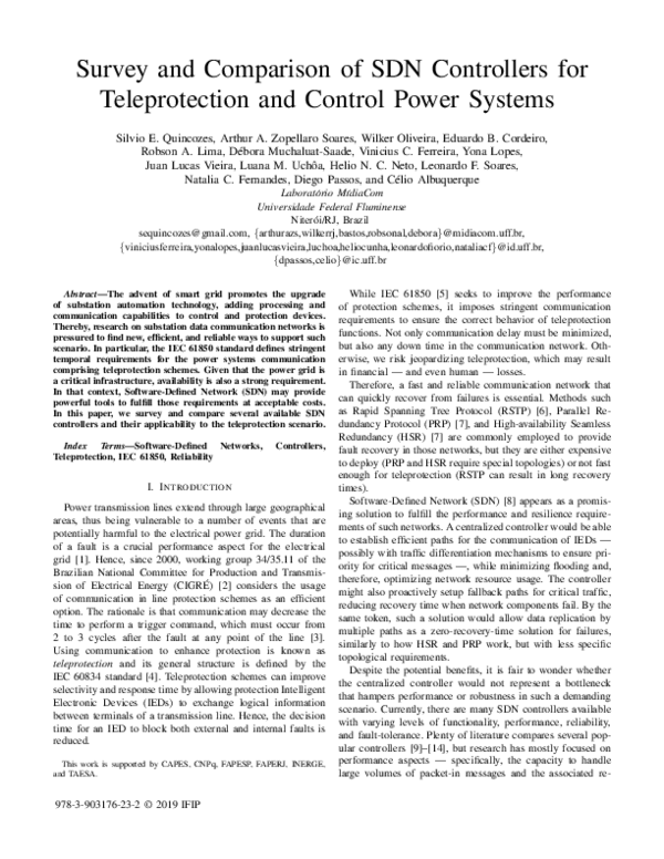 (PDF) Survey and Comparison of SDN Controllers for Teleprotection and Control Power Systems
