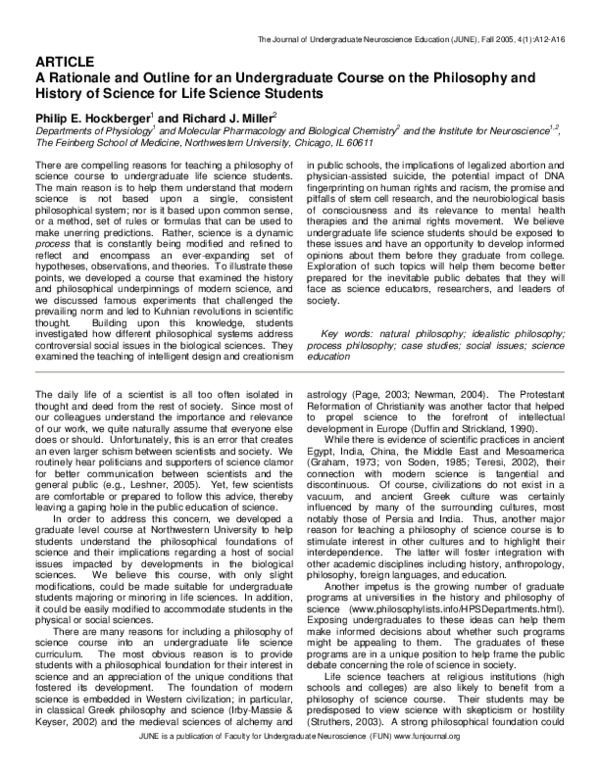 (PDF) A Rationale and Outline for an Undergraduate Course on the ...