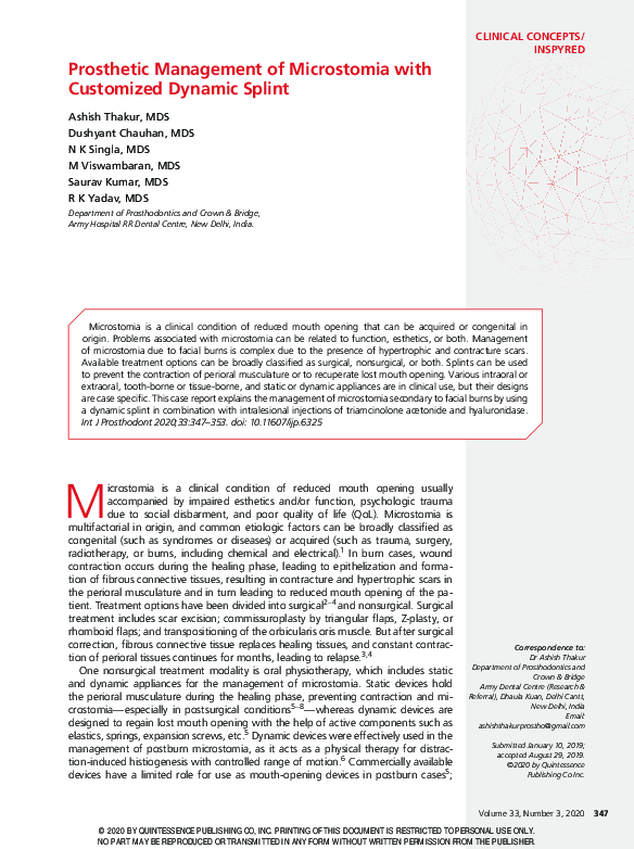 (PDF) Prosthetic Management of Microstomia with Customized Dynamic Splint