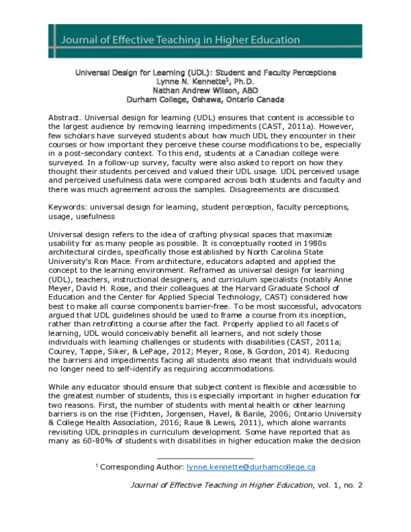 Pdf Universal Design For Learning Udl