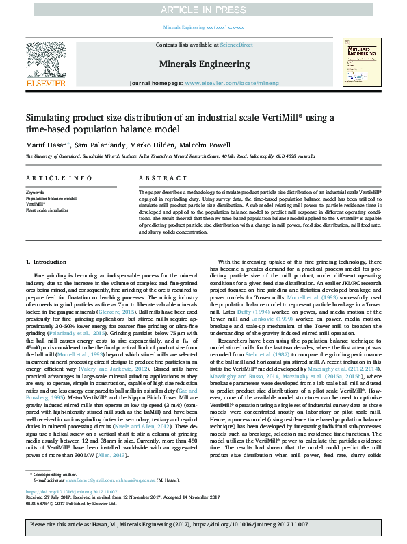 (PDF) Simulating product size distribution of an industrial scale ...