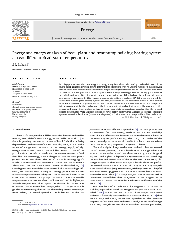 (PDF) Energy and exergy analysis of fossil plant and heat pump building ...