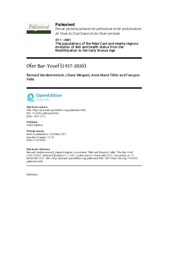 (PDF) Ofer Bar-Yosef (1937-2020)