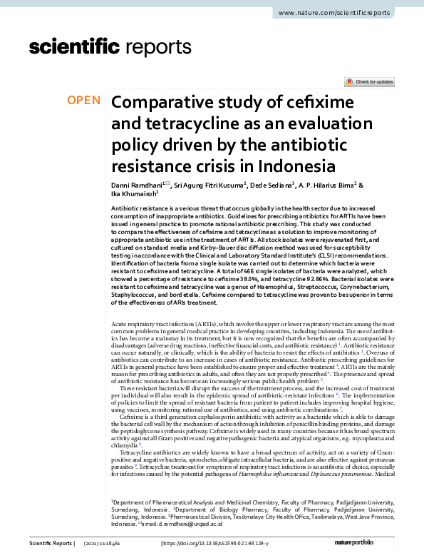 (PDF) Comparative study of cefixime and tetracycline as an evaluation ...