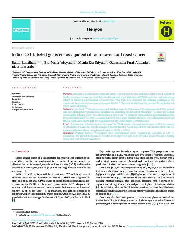 (PDF) Iodine-131 labeled genistein as a potential radiotracer for ...