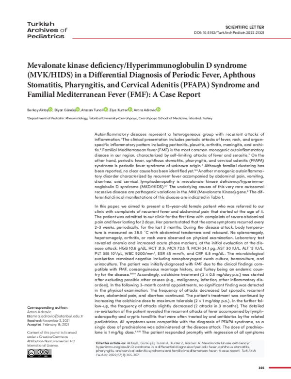 (PDF) Mevalonate kinase deficiency/Hyperimmunoglobulin D syndrome (MVK ...