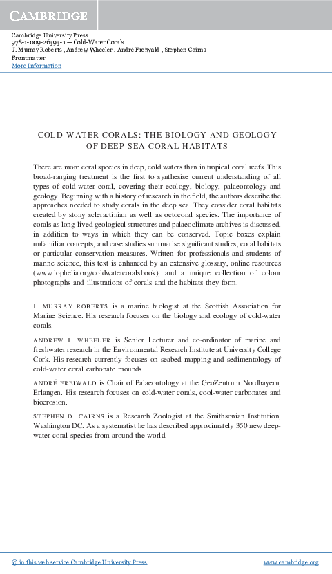 (PDF) Cold-Water Corals: The Biology and Geology of Deep-Sea Coral Habitats