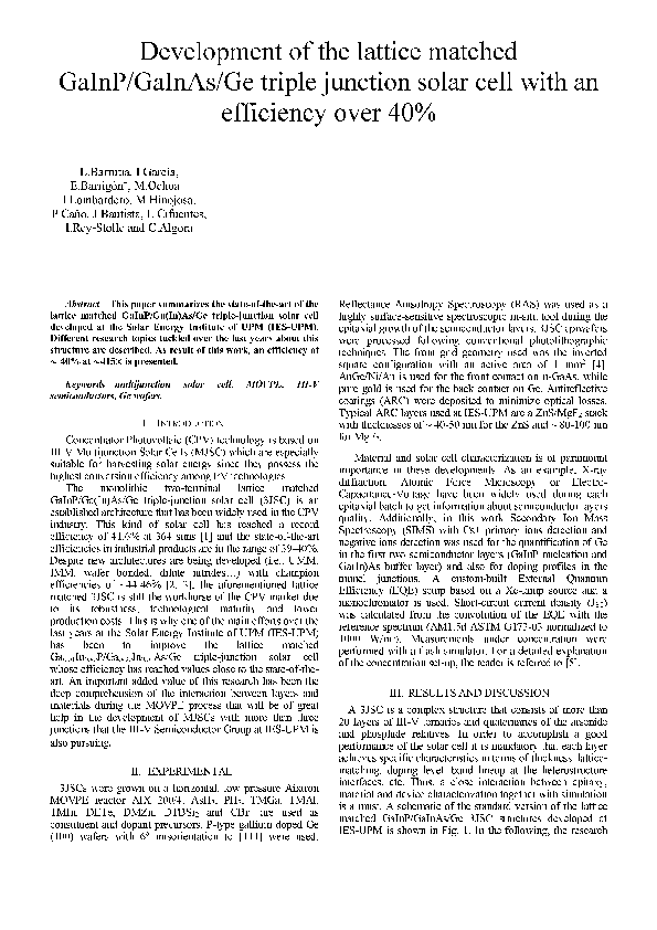 (PDF) Development of the Lattice Matched GaInP/GaInAs/Ge Triple Junction Solar Cell with an ...