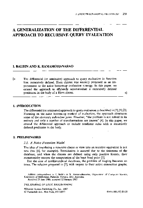 Pdf A Generalization Of The Differential Approach To Recursive Query
