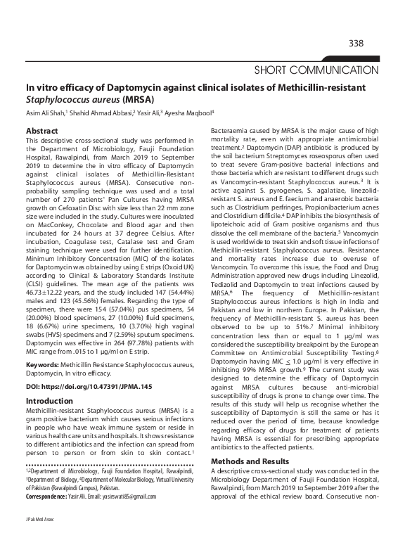 (PDF) In vitro efficacy of Daptomycin against clinical isolates of ...
