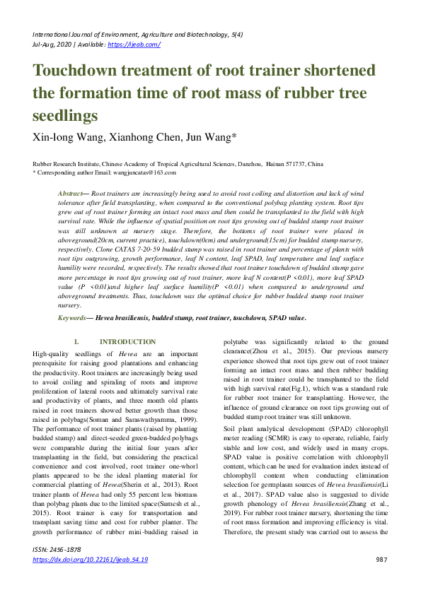 (PDF) Touchdown Treatment Boosts Rubber Tree Root Growth
