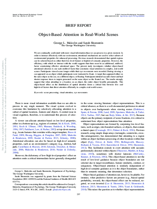 Pdf Object Based Attention In Real World Scenes