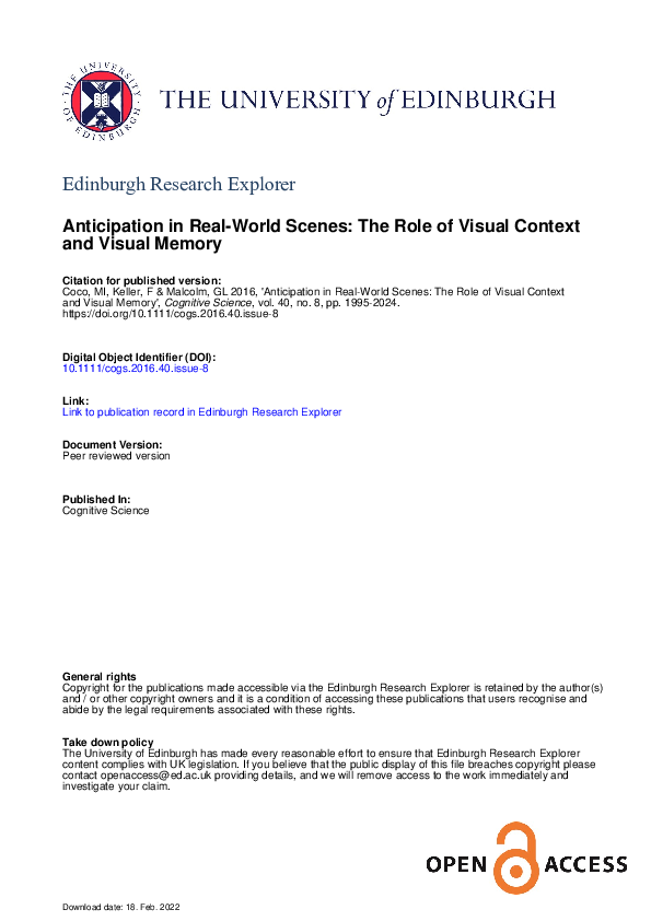 (PDF) Anticipation in Real-World Scenes: The Role of Visual Context and ...