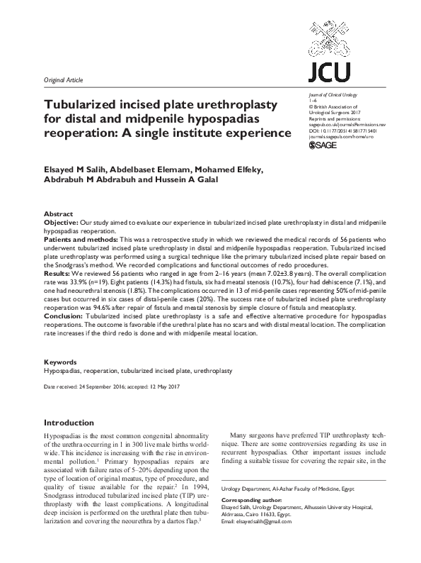 (PDF) Tubularized incised-plate urethroplasty for distal and proximal ...