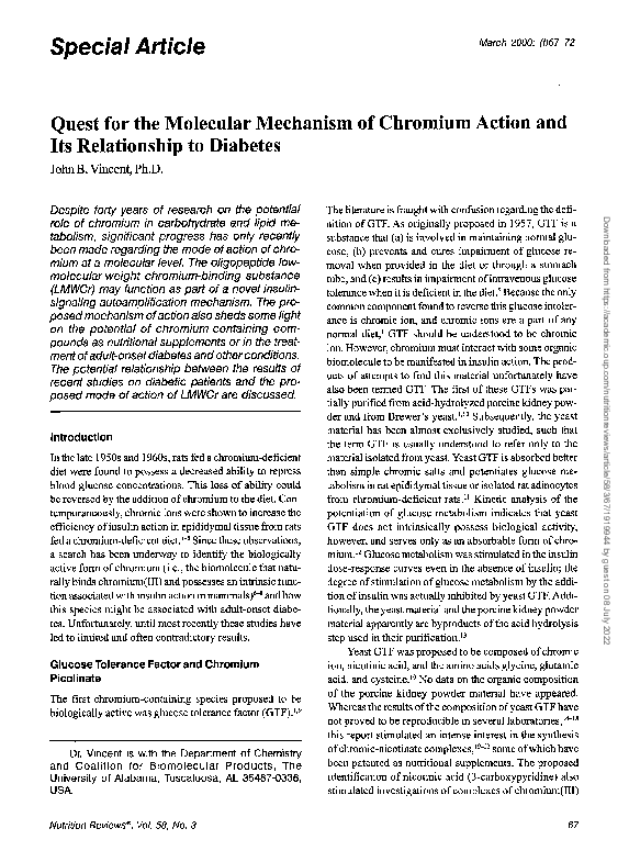 (PDF) Quest for the Molecular Mechanism of Chromium Action and Its ...