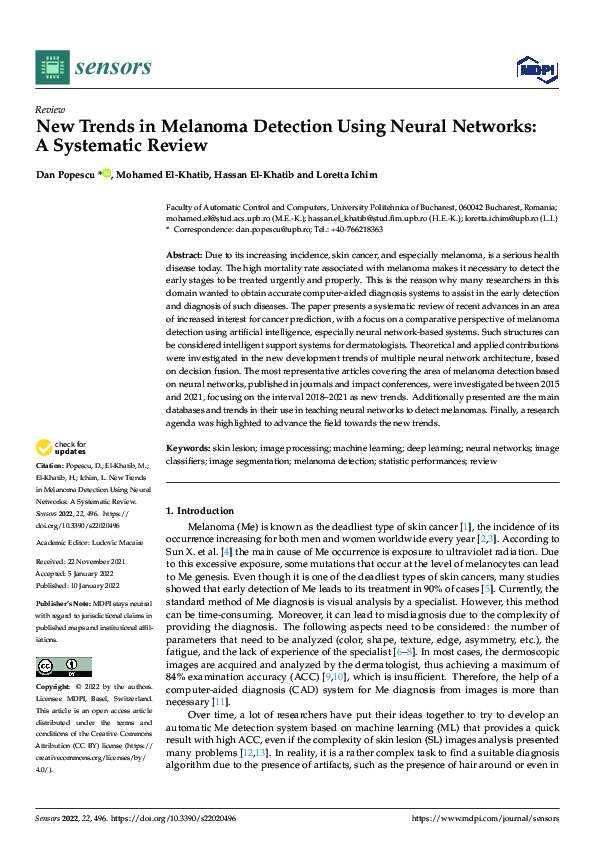 Pdf New Trends In Melanoma Detection Using Neural Networks A Systematic Review 