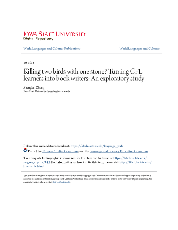 (PDF) Killing two birds with one stone? Turning CFL learners into book ...