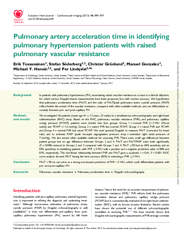 (PDF) Pulmonary artery acceleration time in identifying pulmonary ...