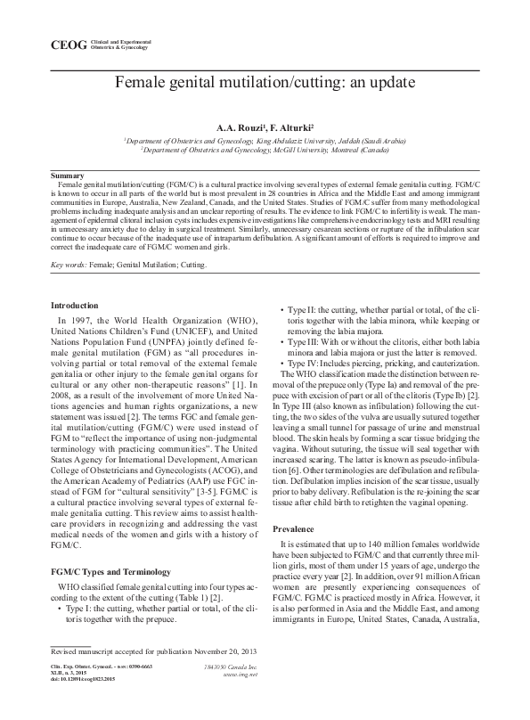 Pdf Female Genital Mutilation Cutting An Update Abdulrahim Rouzi