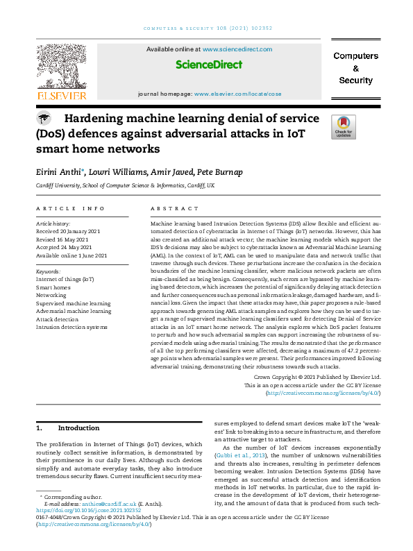 Pdf Hardening Machine Learning Denial Of Service Dos Defences Against Adversarial Attacks In