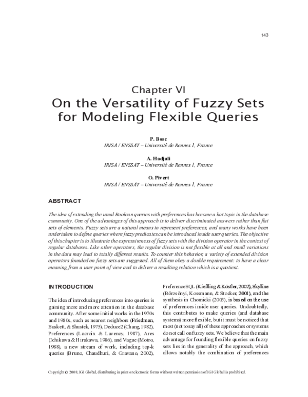 (PDF) On the Versatility of Fuzzy Sets for Modeling Flexible Queries | Allel HADJALI - Academia.edu