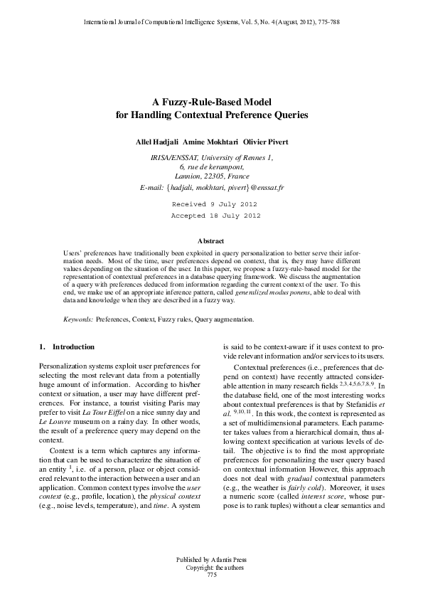 (PDF) A Fuzzy-Rule-Based Model for Handling Contextual Preference Queries