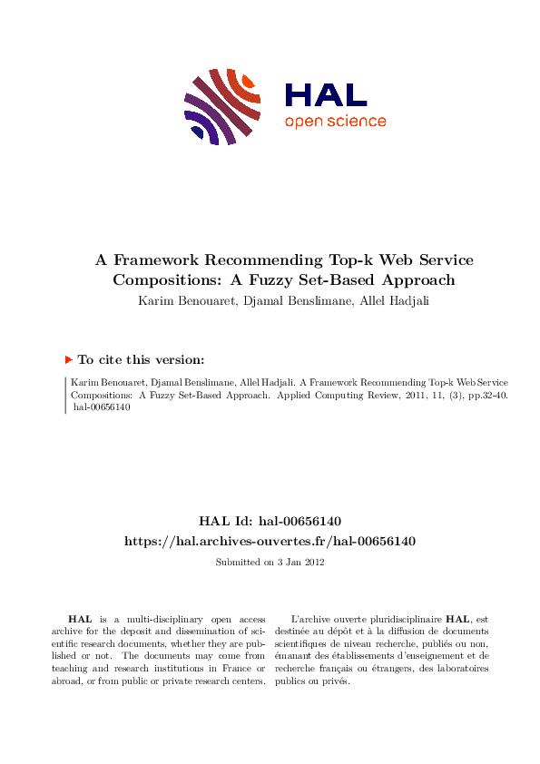Pdf A Framework Recommending Top K Web Service Compositions A Fuzzy Set Based Approach 