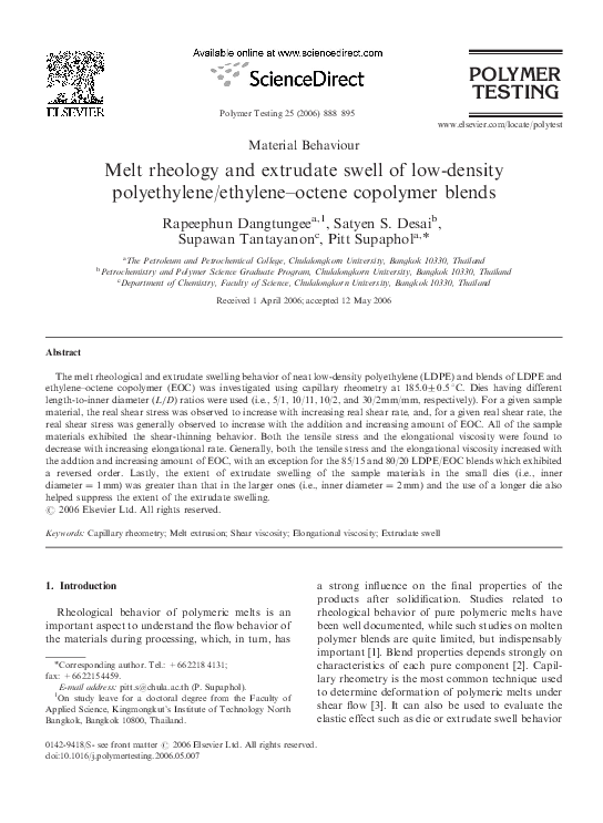(PDF) Melt rheology and extrudate swell of low-density polyethylene ...