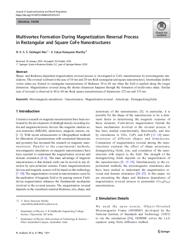 (PDF) Multivortex Formation During Magnetization Reversal Process in Rectangular and Square CoFe ...