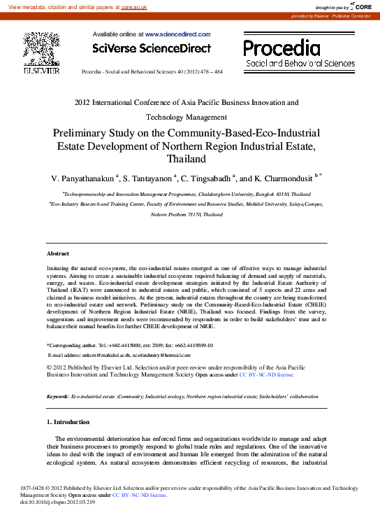 (PDF) Preliminary Study on the Community-Based-Eco-Industrial Estate ...