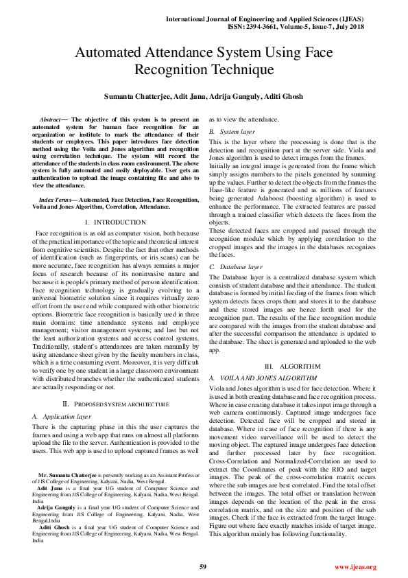 (PDF) Automated Attendance System Using Face Recognition Technique