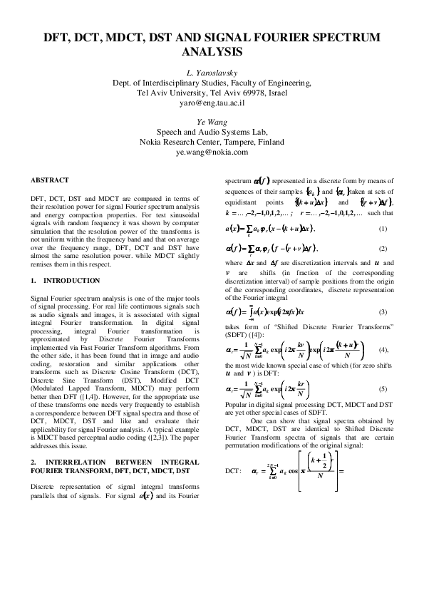 (PDF) Dft, Dct, Mdct, Dst And Signal Fourier Spectrum Analysis