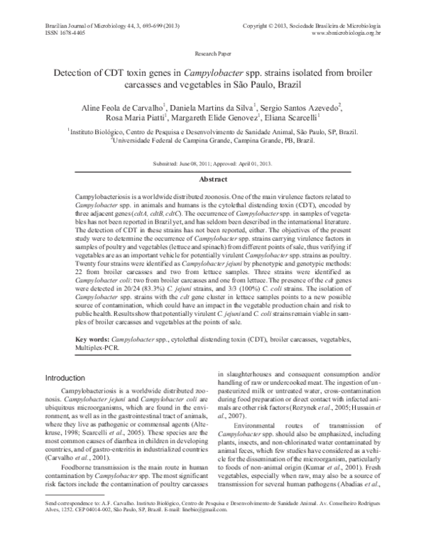 (PDF) Detection of CDT toxin genes in Campylobacter spp. strains ...