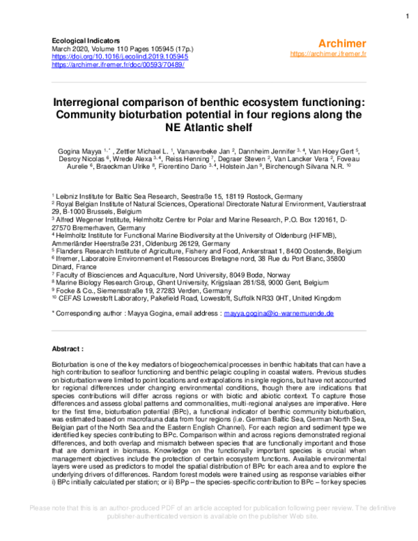 (PDF) Interregional comparison of benthic ecosystem functioning ...