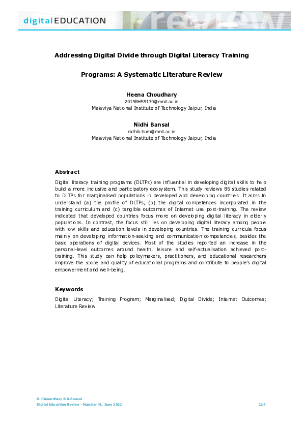 (PDF) Addressing Digital Divide through Digital Literacy Training ...