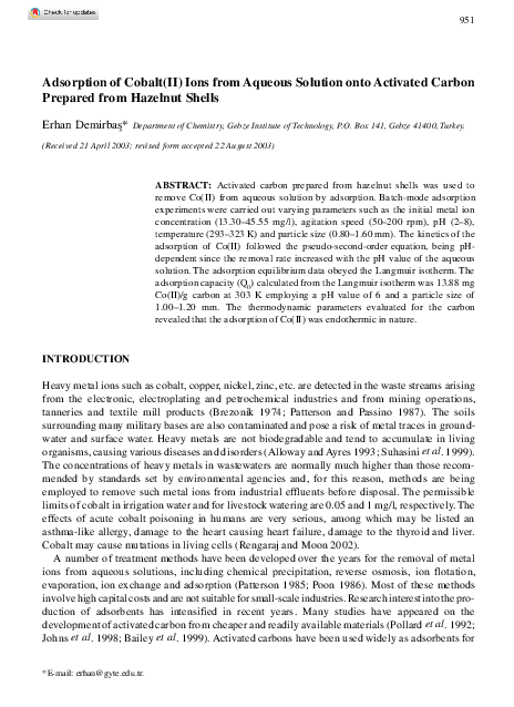 (PDF) Adsorption of Cobalt(II) Ions from Aqueous Solution onto Activated Carbon Prepared from ...